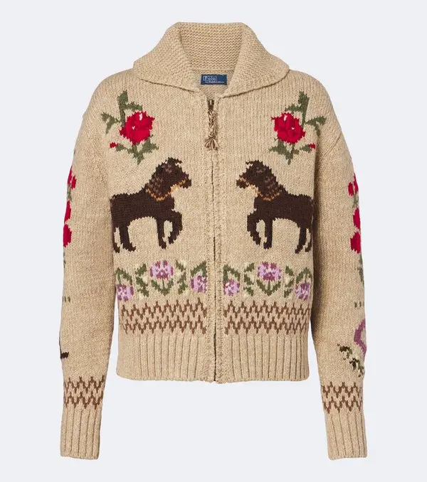 Polo Ralph Lauren Intarsia Wool And Cotton Zip-up Cardigan - Beige