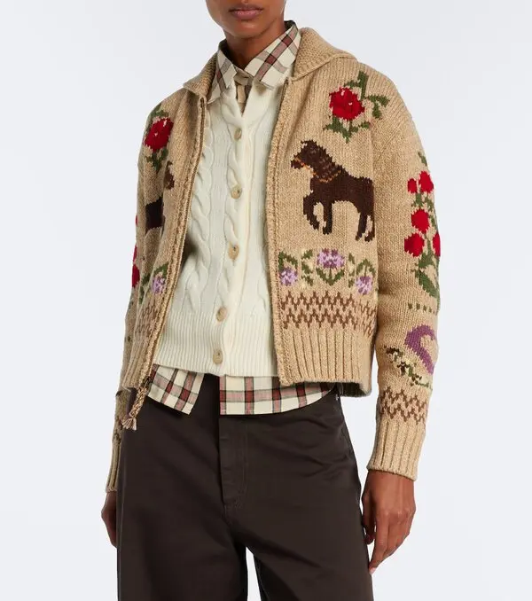 Polo Ralph Lauren Intarsia Wool And Cotton Zip-up Cardigan