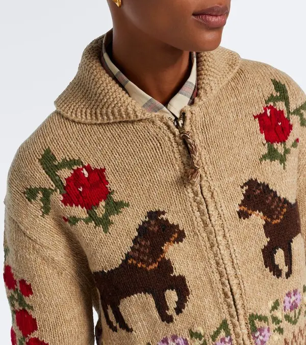 Polo Ralph Lauren Intarsia Wool And Cotton Zip-up Cardigan