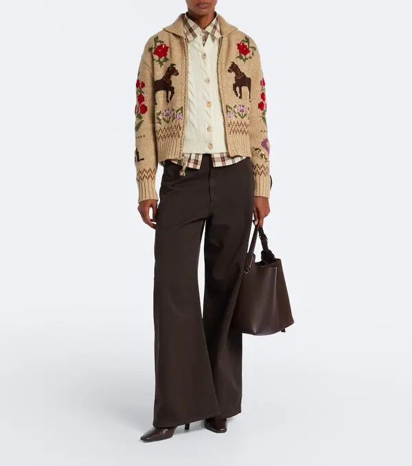 Polo Ralph Lauren Intarsia Wool And Cotton Zip-up Cardigan