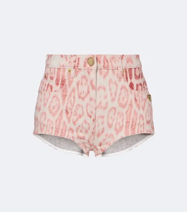 Roberto Cavalli Leopard-print Denim Shorts - Pink