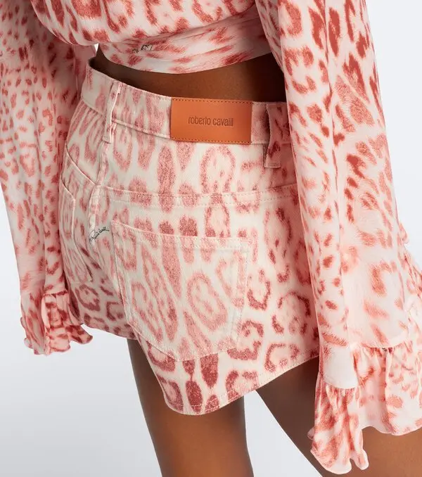 Roberto Cavalli Leopard-print Denim Shorts