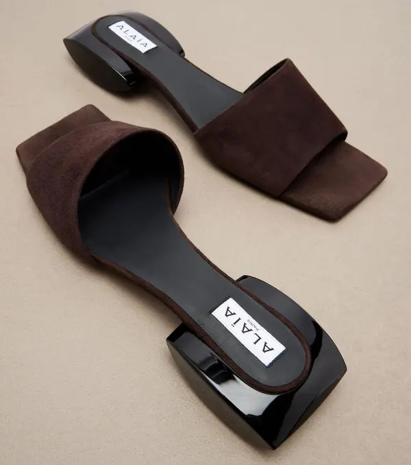 Alaïa Ellipse Suede Mules - Brown