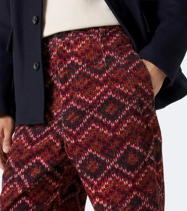 Dries Van Noten Printed Cotton Corduroy Straight Pants