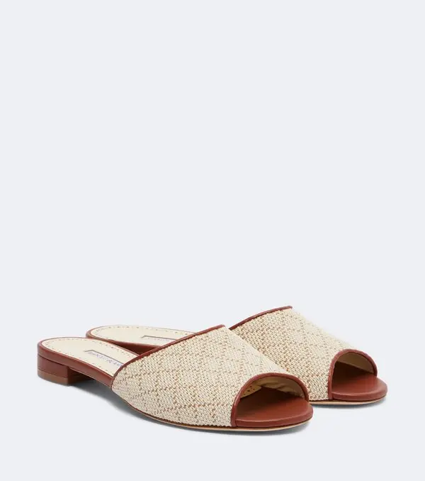 Manolo Blahnik Raffia-effect Slides - Beige