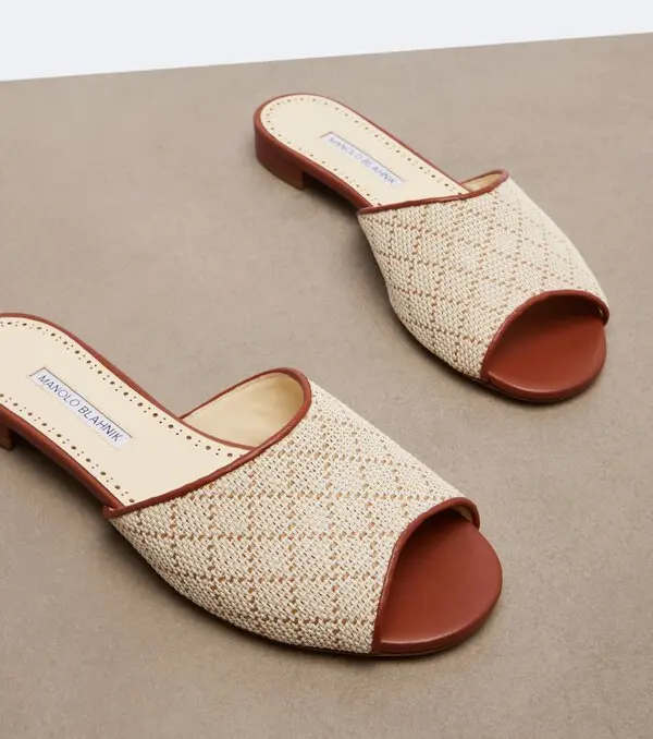 Manolo Blahnik Raffia-effect Open-toe Slides