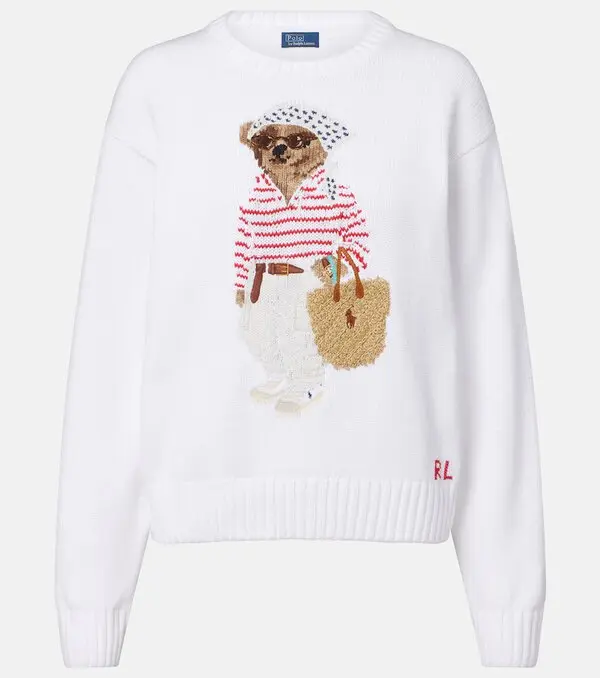Polo Ralph Lauren Polo Bear Embroidered Cotton Sweater - White