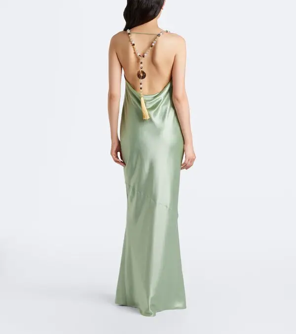 Retrofete Odalis Beaded Draped Maxi Dress - Green