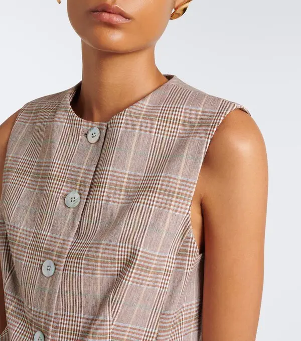 Veronica Beard Lois Plaid Cotton And Linen-blend Vest - Brown