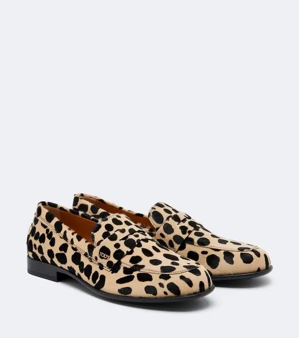 TOD'S Gommino Leopard Print Calf Hair Driving Shoes - Beige