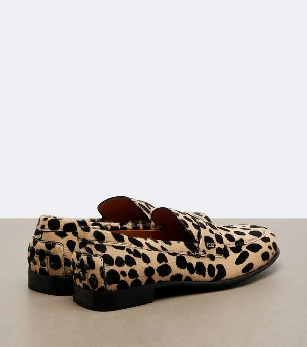 TOD'S Gommino Leopard Print Calf Hair Driving Shoes - Beige