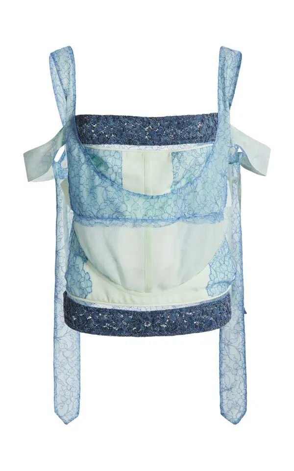 Christopher Esber Cleo Utility Suspended Laced Cotton-silk Top - Light Blue