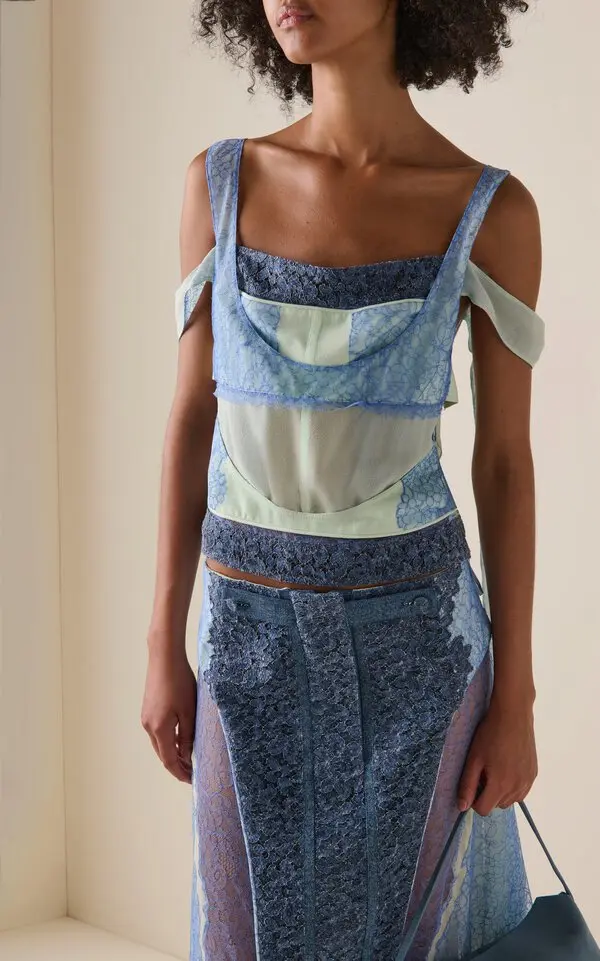 Christopher Esber Cleo Utility Suspended Laced Cotton-silk Top