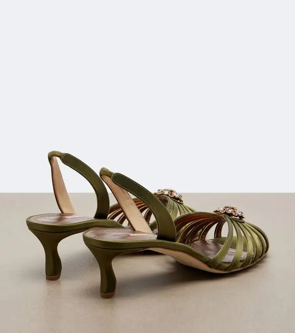 Manolo Blahnik Embellished Satin Slingback Sandals