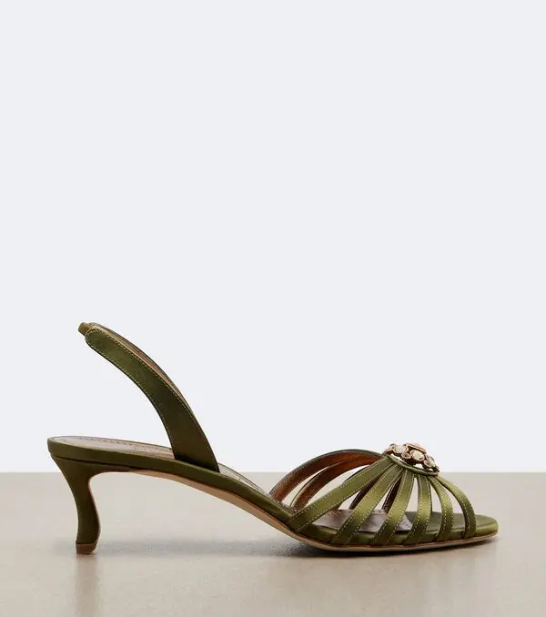 Manolo Blahnik Embellished Satin Slingback Sandals