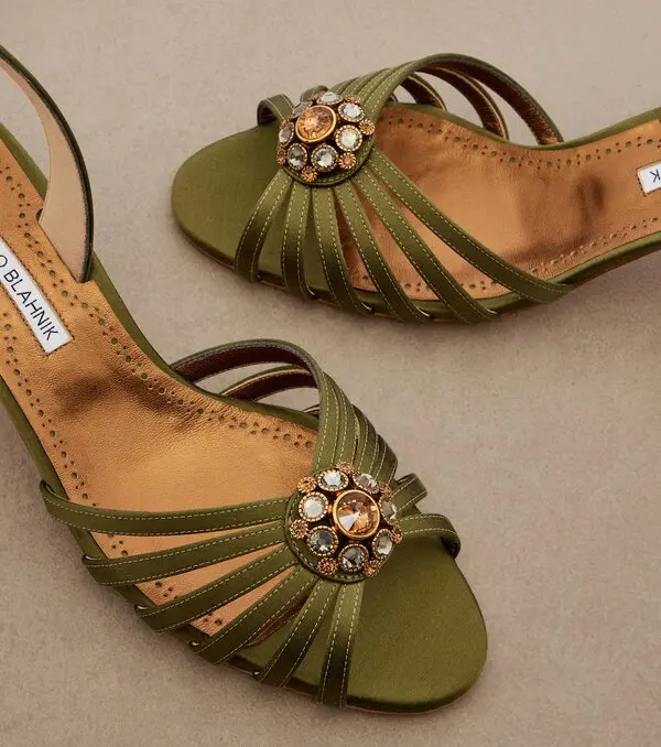 Manolo Blahnik Embellished Satin Slingback Sandals