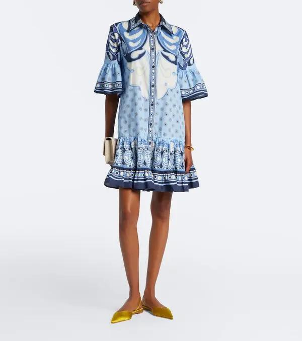La DoubleJ Choux Printed Cotton Poplin Shirt Dress - Blue