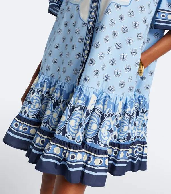 La DoubleJ Choux Printed Cotton Poplin Shirt Dress - Blue