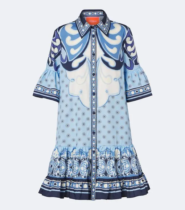 La DoubleJ Choux Printed Cotton Poplin Shirt Dress - Blue