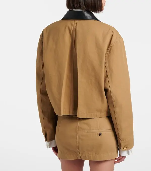 Balenciaga Cropped Cotton Jacket With Leather Trim - Beige