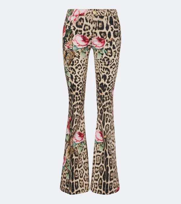 Roberto Cavalli Leopard And Floral Print Flared Jeans