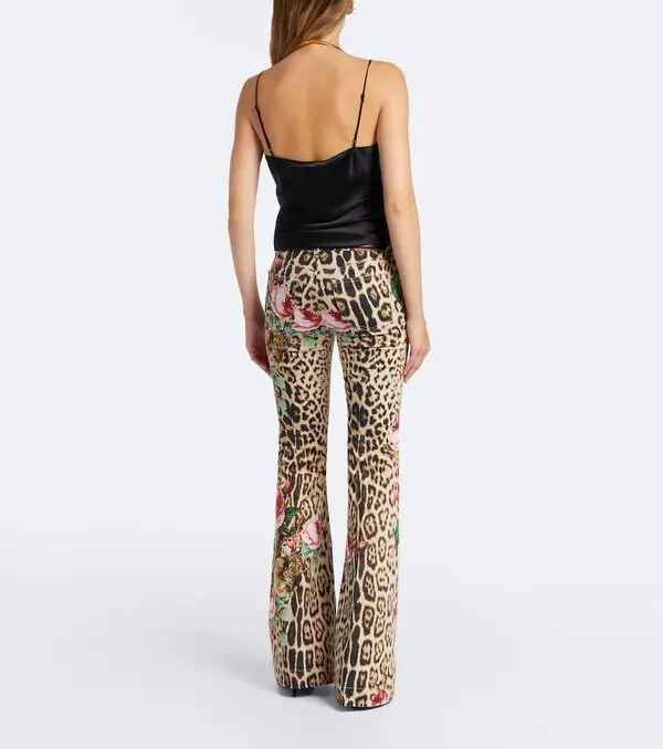 Roberto Cavalli Leopard And Floral Print Flared Jeans