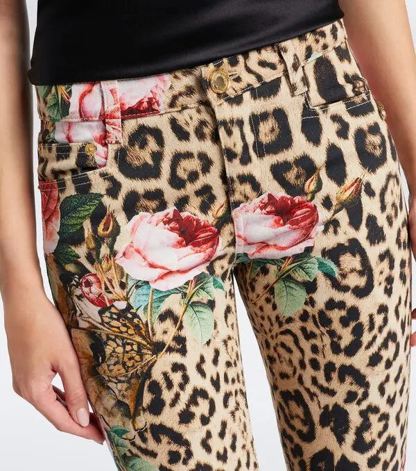 Roberto Cavalli Leopard And Floral Print Flared Jeans