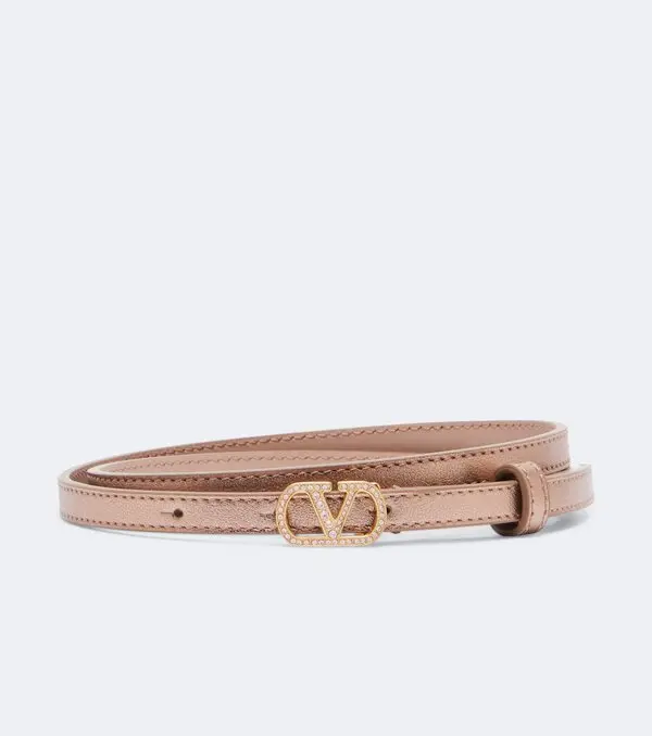 Valentino Garavani Vlogo Metallic Leather Belt - Pink