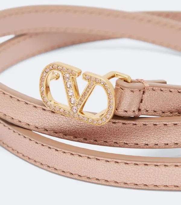 Valentino Garavani Vlogo Metallic Leather Belt