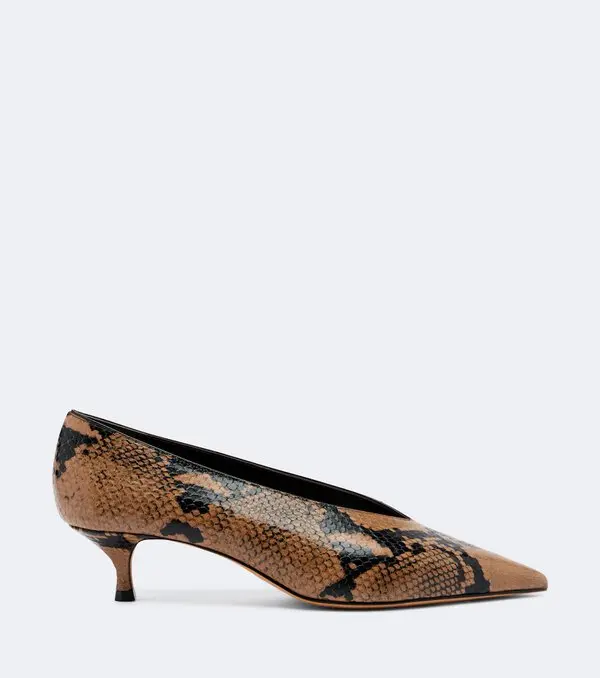 Le Monde Beryl Babouche Snake-effect Leather Pumps - Brown