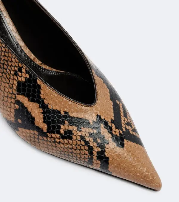 Le Monde Beryl Babouche Snake-effect Leather Pumps - Brown