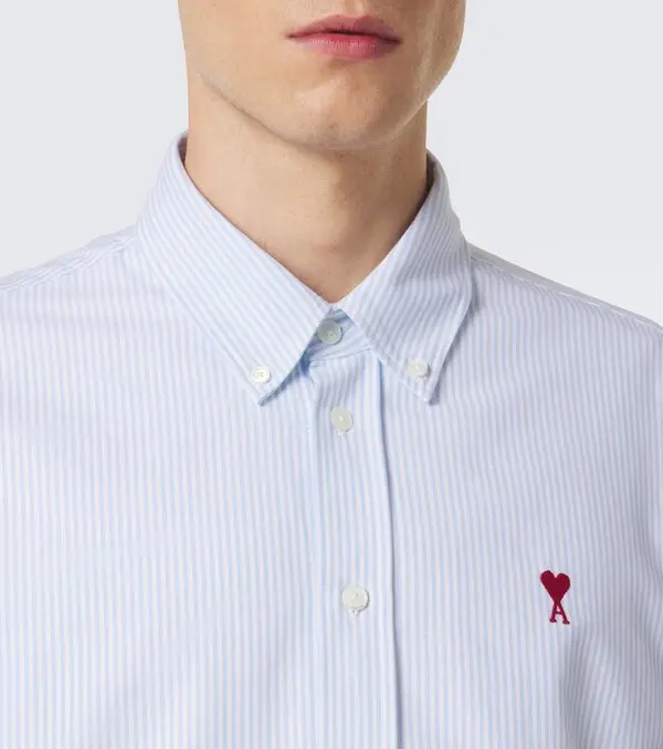 AMI Paris De Cœur Striped Cotton Shirt - Blue