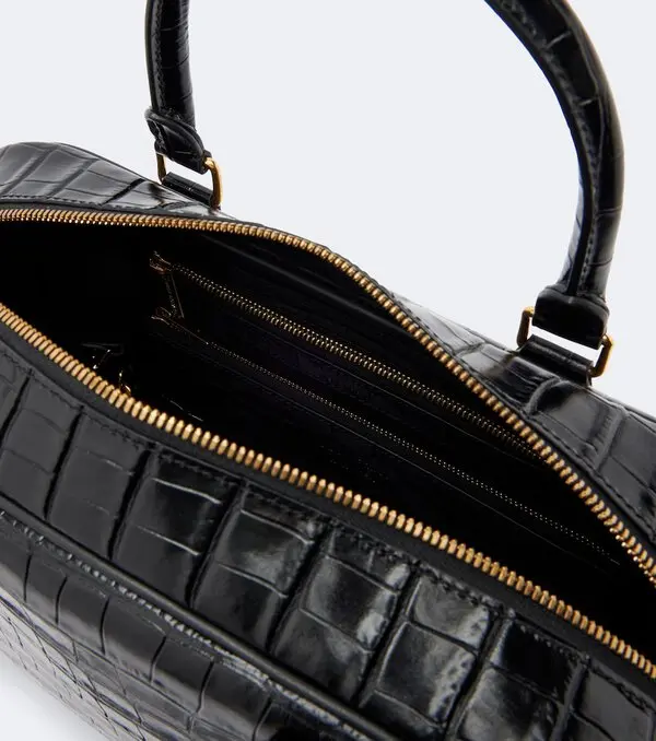NILI LOTAN Jaclyn Croc-effect Leather Bowling Bag