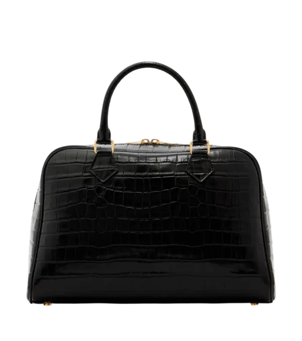 NILI LOTAN Jaclyn Croc-effect Leather Bowling Bag - Black