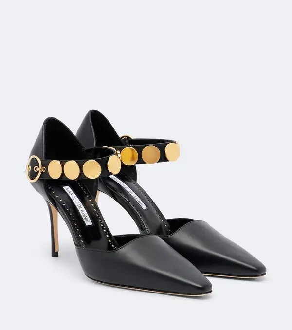 Manolo Blahnik Studded Leather Pumps - Black