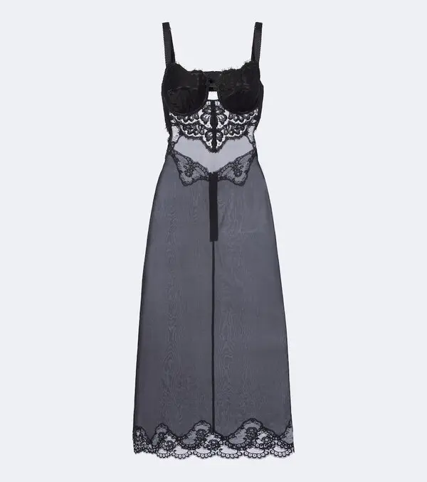 Dolce & Gabbana Lace-trimmed Silk-blend Midi Dress - Black