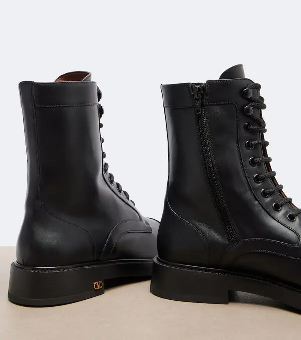 Valentino Garavani Vlogo Lace-up Leather Combat Boots