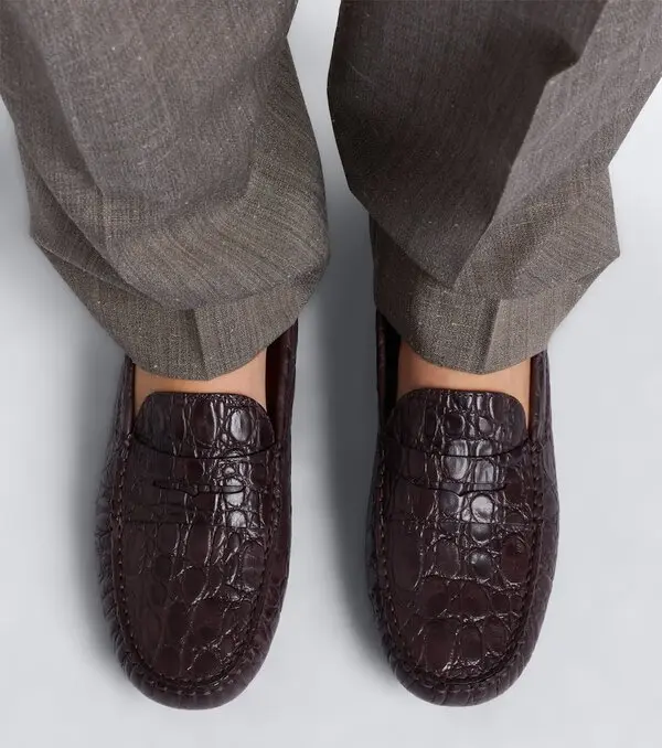 TOD'S Gommino Croc-effect Leather Driving Shoes