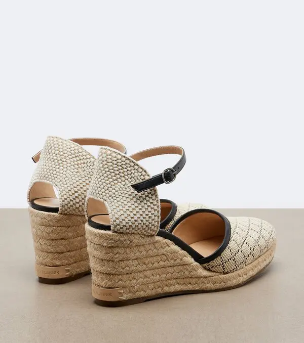 Manolo Blahnik Raffia-effect Espadrille Wedges