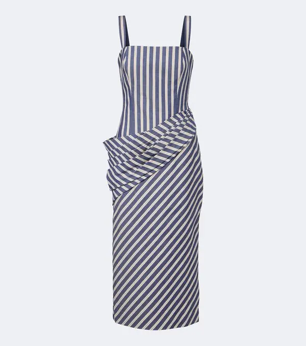 Carolina Herrera Striped Draped Cotton Cocktail Dress
