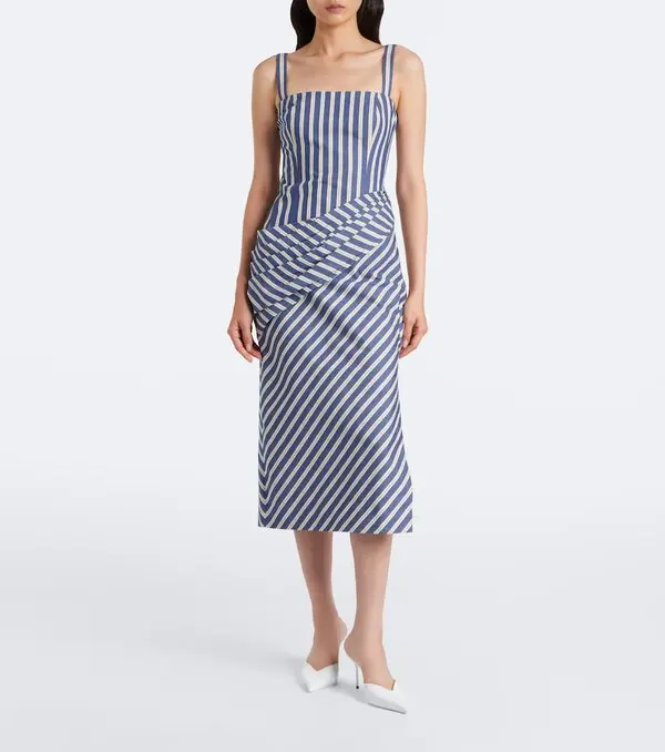 Carolina Herrera Striped Draped Cotton Cocktail Dress