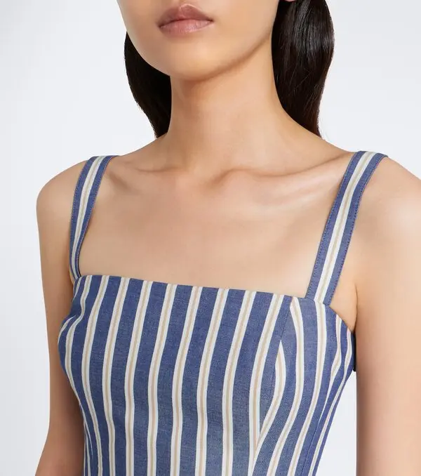 Carolina Herrera Striped Draped Cotton Cocktail Dress