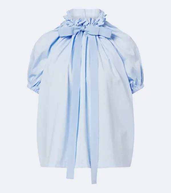 PATOU Cotton Jersey Top With Bow Detail - Blue