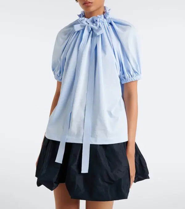PATOU Cotton Jersey Top With Bow Detail - Blue