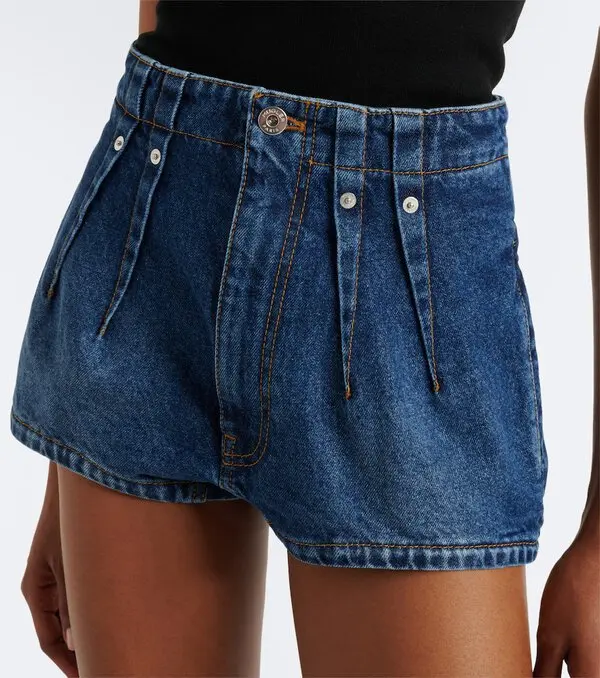 MUGLER Pleated Denim Shorts