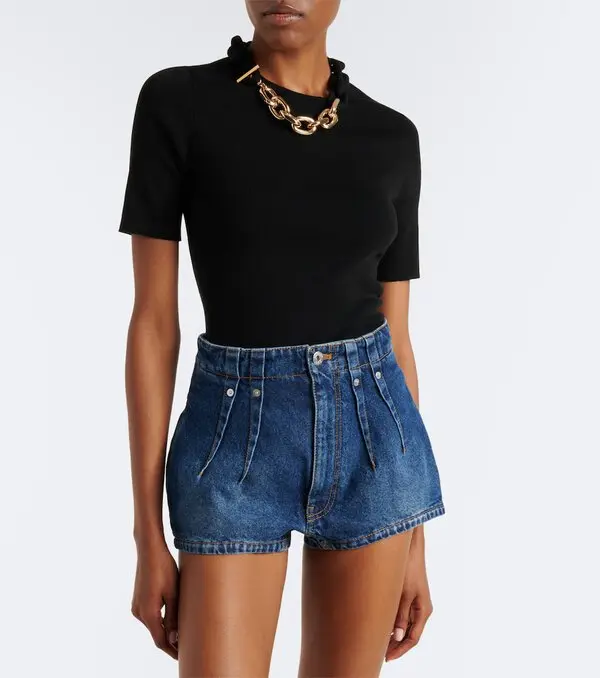 MUGLER Pleated Denim Shorts