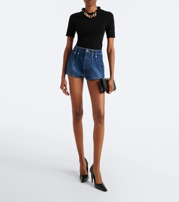 MUGLER Pleated Denim Shorts