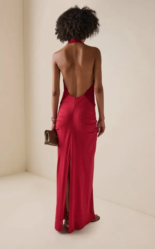 Christopher Esber Tailored Slope Suede Halter Maxi Dress