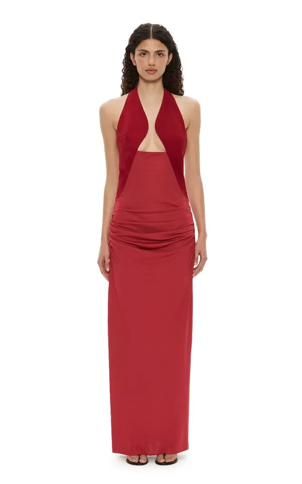 Christopher Esber Tailored Slope Suede Halter Maxi Dress