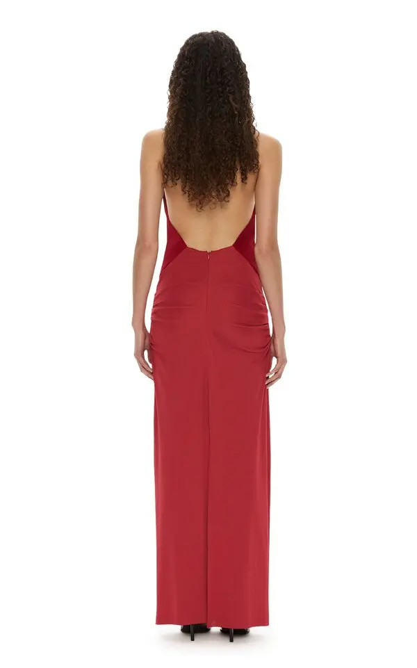 Christopher Esber Tailored Slope Suede Halter Maxi Dress